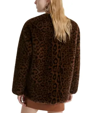 Marella Faux Fur Jacket With Leopard Print
