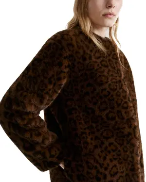 Marella Faux Fur Jacket With Leopard Print