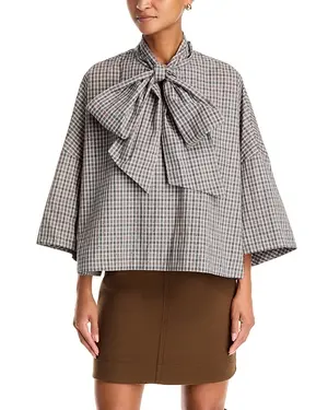 Essentiel Antwerp Plaid Bow Detail Top With Rhinestones - Steele Pulse