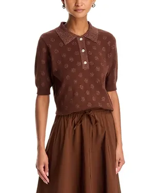 Essentiel Antwerp Polka Dot Metallic Knit Polo Shirt
