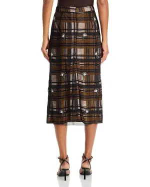 Essentiel Antwerp Embellished Plaid Mesh Skirt