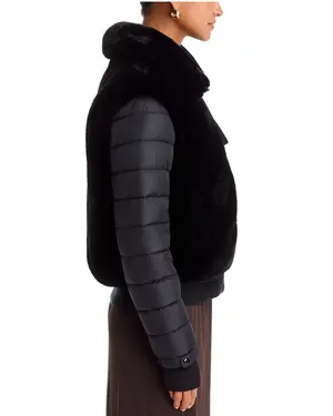 Aqua Faux Fur Mixed Media Bomber Jacket