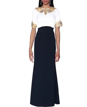 Shani Beaded Popover Gown - Black/ivory