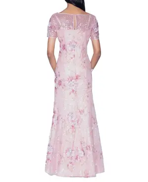 Shani V-neck Embroidered Gown With 3d Floral Applique