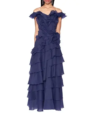 Shani Tiered Ruffle Gown - Navy