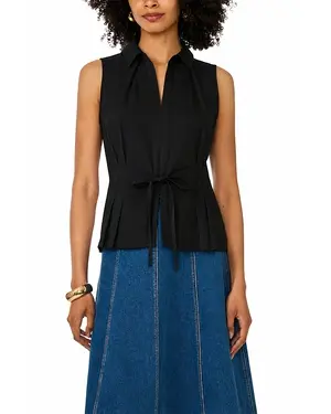 1.State Collared Tie Front Sleeveless Top Rich Black