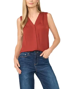 Vince Camuto V-neck Sleeveless Button Front Top - Rust