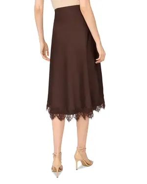 CECE DUPRAZ Satin Lace Trim Midi Skirt