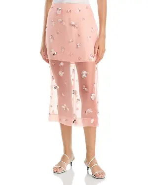 Simkhai Delilah Silk Embellished Midi Skirt - Bubblegum