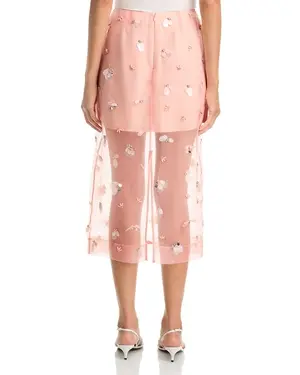 Simkhai Delilah Silk Embellished Midi Skirt