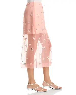 Simkhai Delilah Silk Embellished Midi Skirt