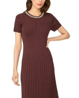 CECE DUPRAZ Necklace Trim Knit Midi Dress