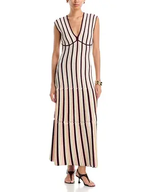 Simkhai Lianne V Neck Knit Midi Dress - Fig Multi