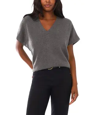 Vince Camuto V-neck Short Sleeve Boxy Top - Medium Heather Grey
