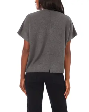 Vince Camuto V-neck Short Sleeve Boxy Top - Medium Heather Grey