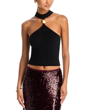 Simkhai Renlen Sleeveless Merino Wool Halter Top - Black
