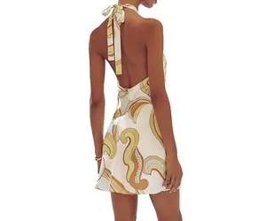 REFORMATION Printed Silk Halter Mini Dress