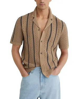 REISS Ellingham Short Sleeve Knit Shirt - Light Camel
