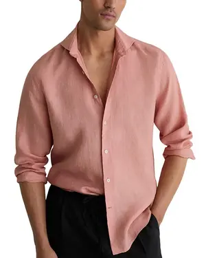 REISS Long Sleeve Linen Shirt - Watermelon