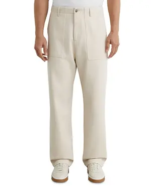 REISS Dilan Relaxed Fit Cotton Blend Wide Leg Trousers - Stone
