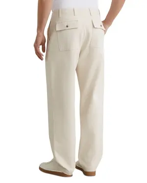 REISS Dilan Relaxed Fit Cotton Blend Wide Leg Trousers
