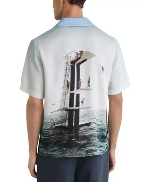 REISS Dive Landscape Cuban Collar Shirt