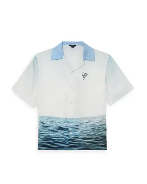 REISS Dive Landscape Cuban Collar Shirt