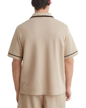 REISS Weaver Short Sleeve Textured Piped Shirt - Stone
