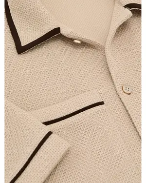 REISS Weaver Short Sleeve Textured Piped Shirt - Stone
