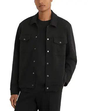 REISS Thom Twin Pocket Interlock Overshirt - Black