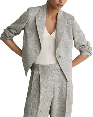 REISS Petite Ezra Herringbone Cropped Blazer - Neutral
