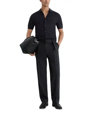 REISS Drayton Merino Wool Knitted Shirt - Navy