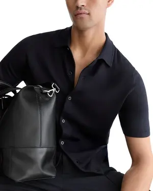 REISS Drayton Merino Wool Knitted Shirt - Navy