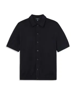 REISS Drayton Merino Wool Knitted Shirt - Navy