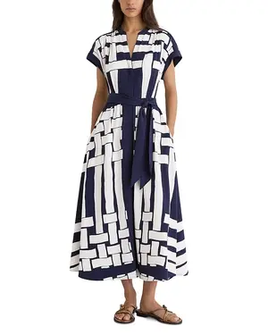 REISS Petite Samira Scarf Printed Midi Dress - Navy/ivory