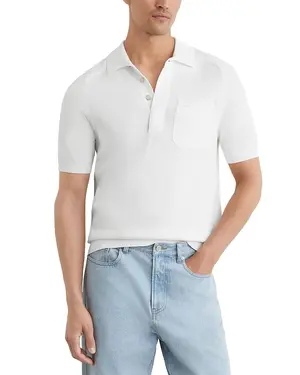 REISS Selkirk Concealed Placket Polo Shirt - White