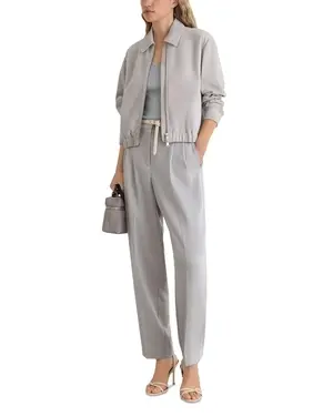 REISS Petites Lottie Suede Bomber Jacket - Light Grey