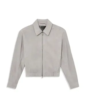 REISS Petites Lottie Suede Bomber Jacket - Light Grey