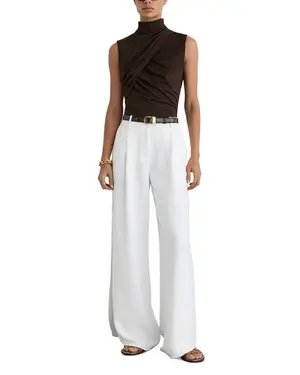 REISS Wanda Ruched High Neck Top - Chocolate