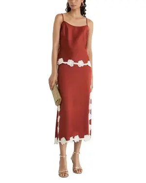 REISS Doa Floral Lace Trim Satin Skirt