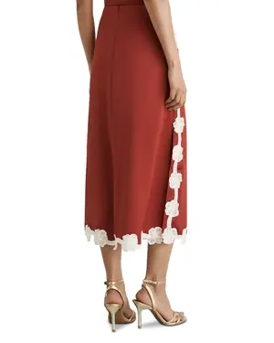 REISS Doa Floral Lace Trim Satin Skirt