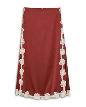 REISS Doa Floral Lace Trim Satin Skirt