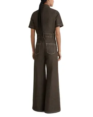REISS Danie Denim Cotton Stretch Jumpsuit