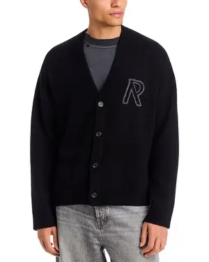 REPRESENT Relaxed Fit Alpaca & Wool Blend Logo Cardigan - Black