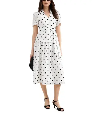 PHASE EIGHT Polka Dot Collared Midi Dress - Black/ivory