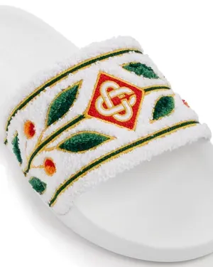 Casablanca Embroidered Terry Slide Sandals - White