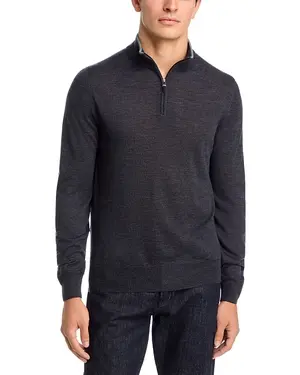 Canali Merino Wool Knit Quarter Zip Sweater - Charcoal