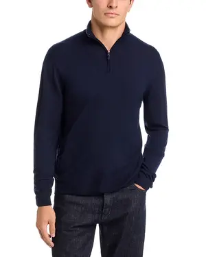 Canali Merino Wool Knit Quarter Zip Sweater - Navy