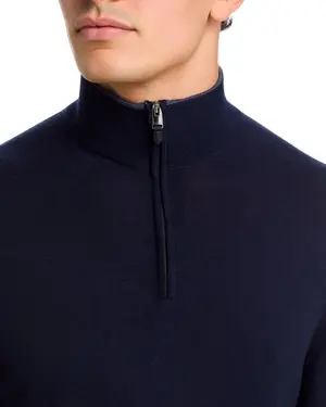 Canali Merino Wool Knit Quarter Zip Sweater - Navy