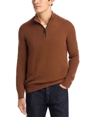Canali Wool & Cashmere Textured Quarter Zip Knit Sweater - Dark Beige